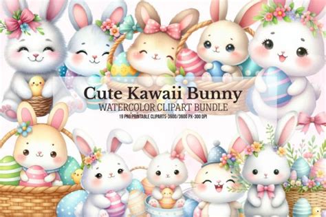 Watercolor Cute Kawaii Bunny Sublimation Graphic By Revolutioncraft