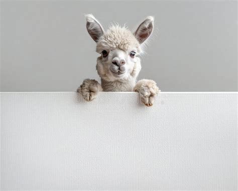 Cute Lama Hanging Over A White Poster With Empty Space Generative Ai Stock Illustration