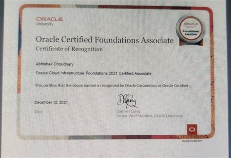 Completed Oracle Certified Foundations Associate Abhishek Choudhary