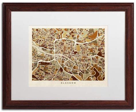 Michael Tompsett Glasgow Street Map Brown Matted Framed Art 16