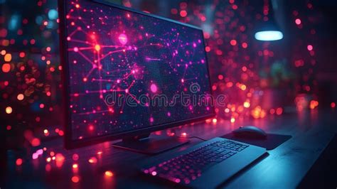Illuminated Computer Screen Displays A Network Map Stock Illustration