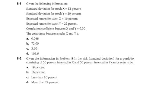 Solved 8 Given The Following Information Standard Deviation