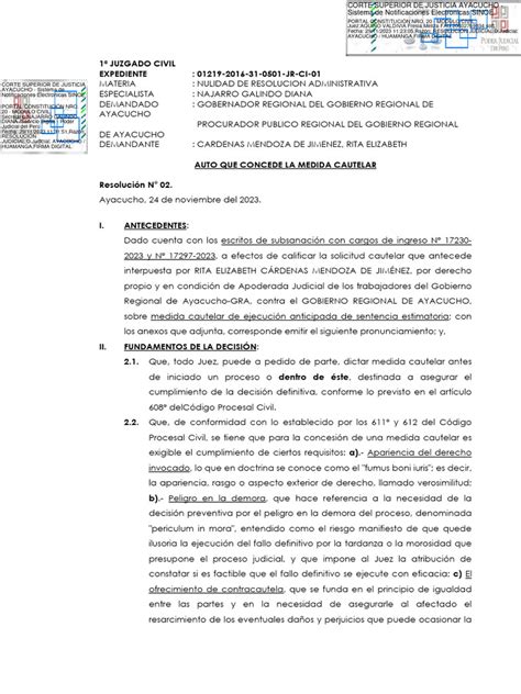 Medida Cautelar Pdf Mandato Sentencia Ley
