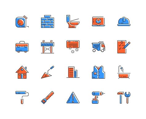 Jeu Dicônes De Ligne Mince De Construction Outils De Réparation De