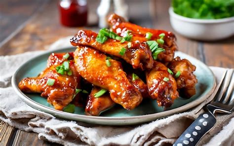 Premium Photo A Plate Of Chicken Wings With Ketchup And Parsley