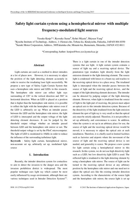Pdf Safety Light Curtain System Using A Hemispherical Mirror With