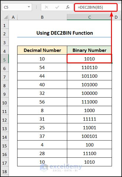 How To Convert Decimals To Binary In Excel 3 Methods