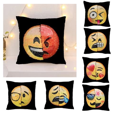 40cmx40cm Cute Emoji Emoticon Cushion Covers Decorative Sequin Throw