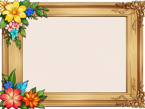 A Wooden Frame Flowers Border Providing A Blank Space Premium AI