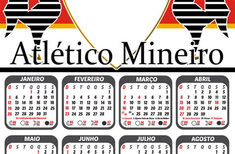 Calendário Time De Futebol Atlético Mineiro 2025 Digital Grátis
