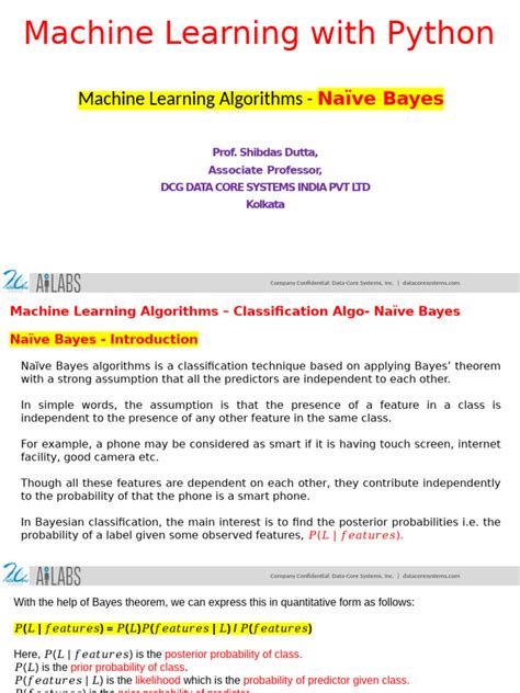 Machine Learning With Python Machine Learning Algorithms Naïve Bayes Pdf