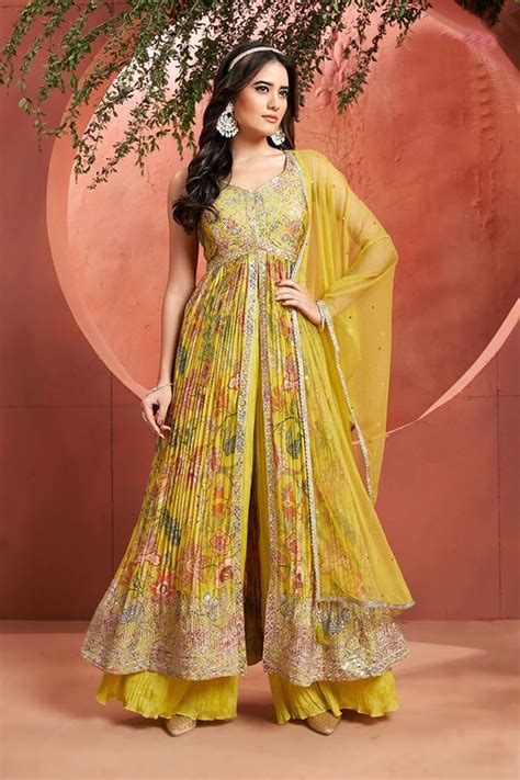 Stylish Yellow Designer Indo Western Suit For Haldi And Mehendi