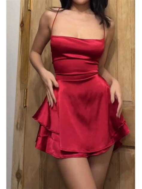 Vestido Rojo De Sat N Sin Espalda Para Mujer Minivestido Sexy Ajustado Elegante Sin Mangas Para