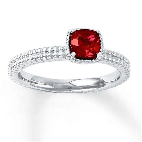 Stackable Ring Lab Created Ruby Sterling Silver Unique Engagement