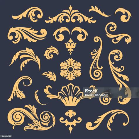 Flourish Heraldic Ornaments Vector Set Stock Illustration Download Image Now Flourish Art