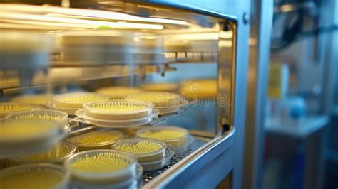 Bacterial Culture Plates Inside An Incubator For Scientific Research