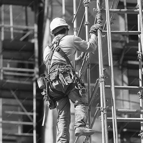 Construction Worker Assembling Scaffolding On Building Exterior Premium Ai Generated Image
