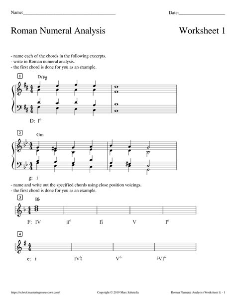 Roman Numeral Analysis Worksheet 1 Sheet Music For Piano Solo