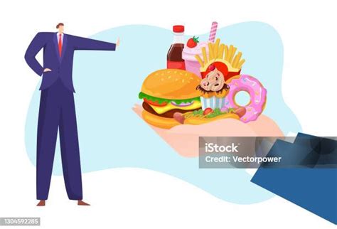 정크 패스트 푸드 거부 건강한 라이프 스타일 좋은 습관 거부 건강에 해로운 식사 디자인 만화 스타일 벡터 일러스트 개념에 대한 스톡 벡터 아트 및 기타 이미지 Istock