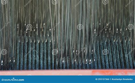 Textile Factory Weaving Close Up Shot Of Automated Weaving Machine Parts In Working Textile