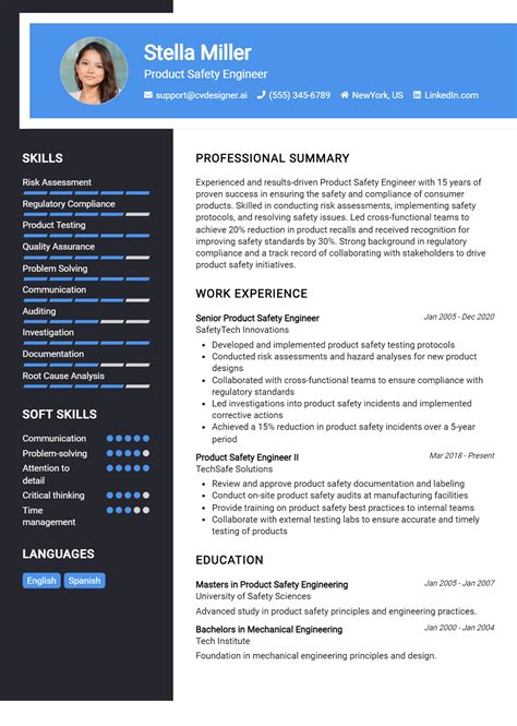 Product Safety Engineer Resume Example For 2024 Professional Cv