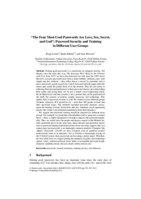 Pdf “the Four Most Used Passwords Are Love Sex Secret And God
