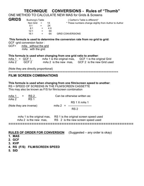 Radiography Technique Conversions Grids And Film Screen