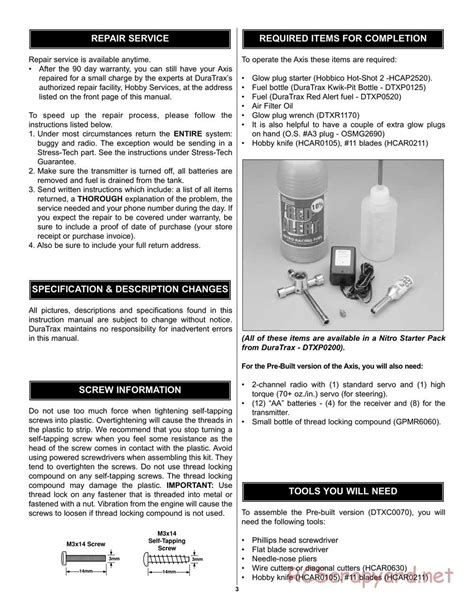 Duratrax Axis Instruction Manual Dtxc0070 Dtxd70