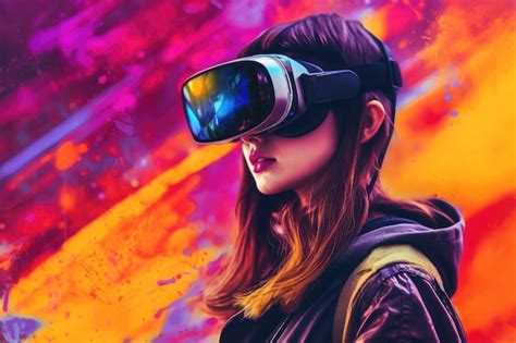 Premium Ai Image Virtual Reality Girl Wearing Vr Gear In The Style Of Scifi Art Colorful