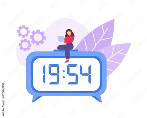 Lady Working On Laptop Reminder About Work Timely Performance Of Task Female Characters Plan