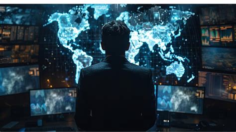 Premium Photo An Analyst Focused On Multiple Monitors Displaying Advanced Data And World Maps