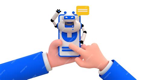 Premium Photo Chatbot Cartoon Human Hand Holding Smartphone With Chatbot 3d Render Illustration