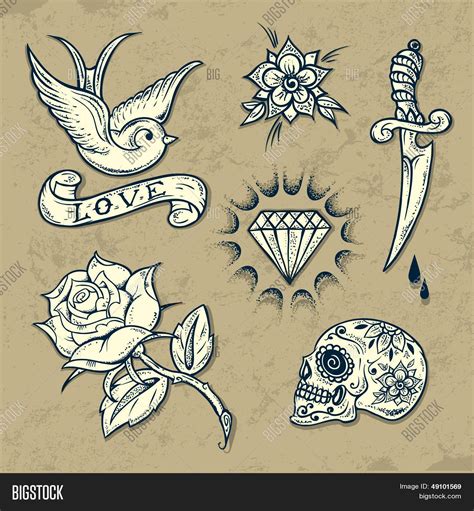 Set Old School Tattoo Vector And Photo Free Trial Bigstock