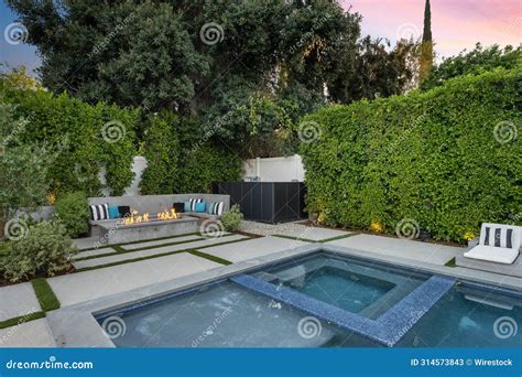 The Patio Is Set Up As A Fire Pit And Fireplace Stock Image Image Of