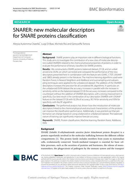 Pdf Snarer New Molecular Descriptors For Snare Proteins Classification
