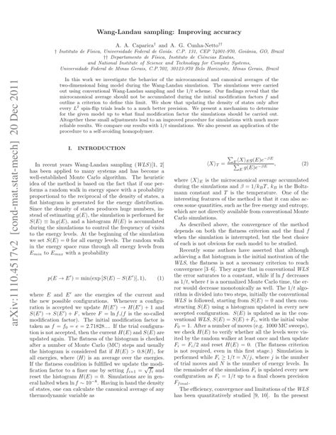 pdf wang landau sampling improving accuracy