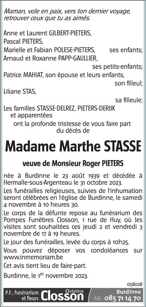 Marthe Stasse † 31102023 Inmemoriam