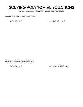Solving Polynomial Equations By Factoring Notes Practice By Math