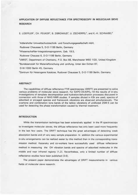 Pdf Application Of Diffuse Reflectance Ftir Spectroscopy In Molecular
