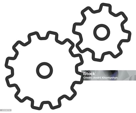 연결된 기어는 팀워크 엔지니어링 또는 프로세스를 상징합니다 깔끔한 배경에 미니멀한 윤곽선 스타일 공동 작업 워크플로 또는 연결 개념에 사용합니다 개발에 대한 스톡 벡터 아트