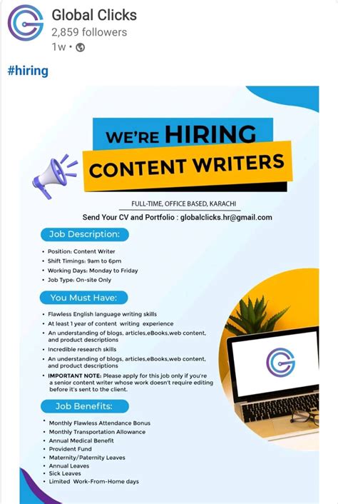 Meera Shahzad On Linkedin Vacancy Hiring Globalclicks Contentwriting