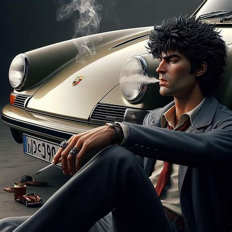 An Attempted Image Of Spike Spiegal Smoking Eside A Vintage Porsche R