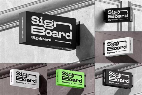 Signboard Horizontal Mock up 4款长方形灯箱广告牌招牌店招标识设计贴图ps样机素材展示效果图 格外视觉