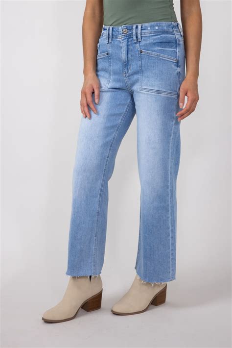 Mica High Rise Light Wash Clean Cropped Wide Leg Jeans For Women Mdp