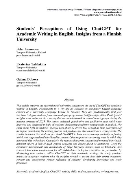 (PDF) Students' Perceptions of Using ChatGPT for Academic Writing in EnglishObserwacje studentów ...