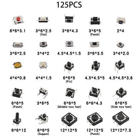 25types Push Button Switch Tact Micro Momentary Tactile Assortment Kit