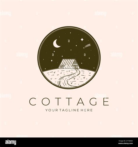 Cottage Line Art Logo Vector Illustration Design Cabin Monoline