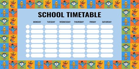 사각형에 복고풍 그루비 캐릭터가 있는 백 스쿨 다채로운 시간표 학교와 교육 개념으로 돌아 가기 현대 귀여운 벡터 일러스트 레이 션 벌레에 대한 스톡 벡터 아트 및 기타