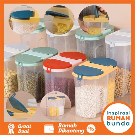 Jual Toples Cereal Food Storage Jar Kontainer Penyimpanan Makanan Snack Serbaguna Dua Sekat