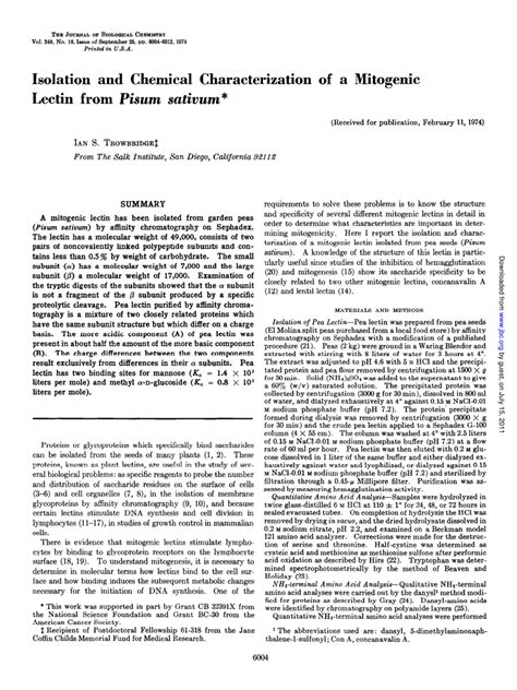 Pdf Isolation And Chemical Characterization Of A Mitogenic Lectin